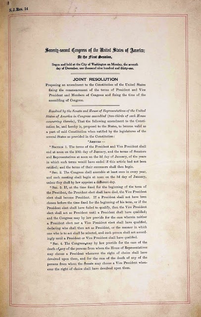 United States Constitution and Citizenship Day: 20th Amendment