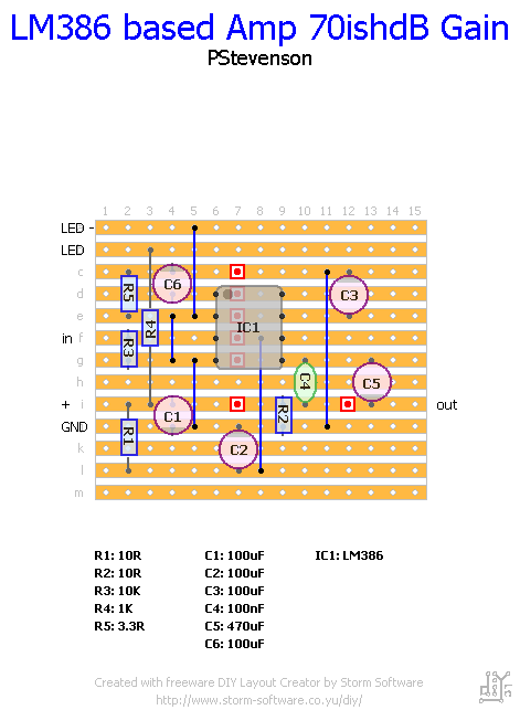 Paul In The Lab: 70dB gain LM386 Amplifier Stripboard Veroboard