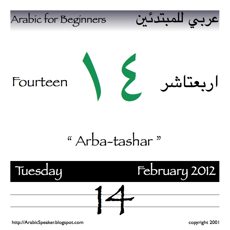 ArabicSpeaker: Today's Arabic Numeral is fourteen ١٤ pronounced "Arba ...