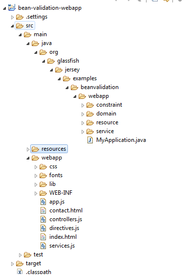 Jersey Rest + Angular JS + Bean Validation Webapp Example