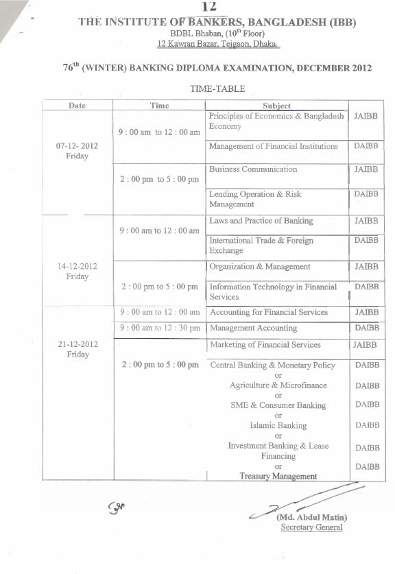 Banking Diploma Examination: Time-Table: 76th (winter) Banking Diploma ...