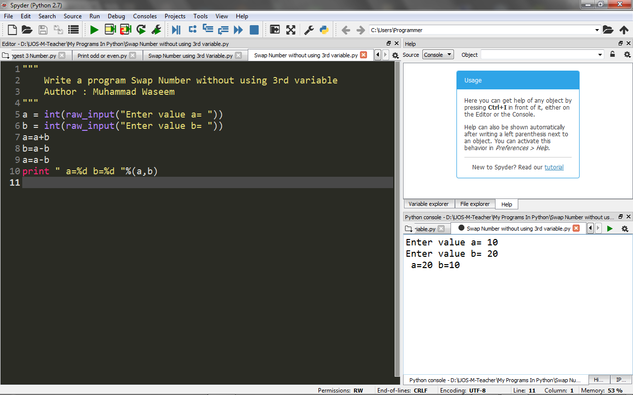 Write a program swap two number without using 3rd variable in Python ...