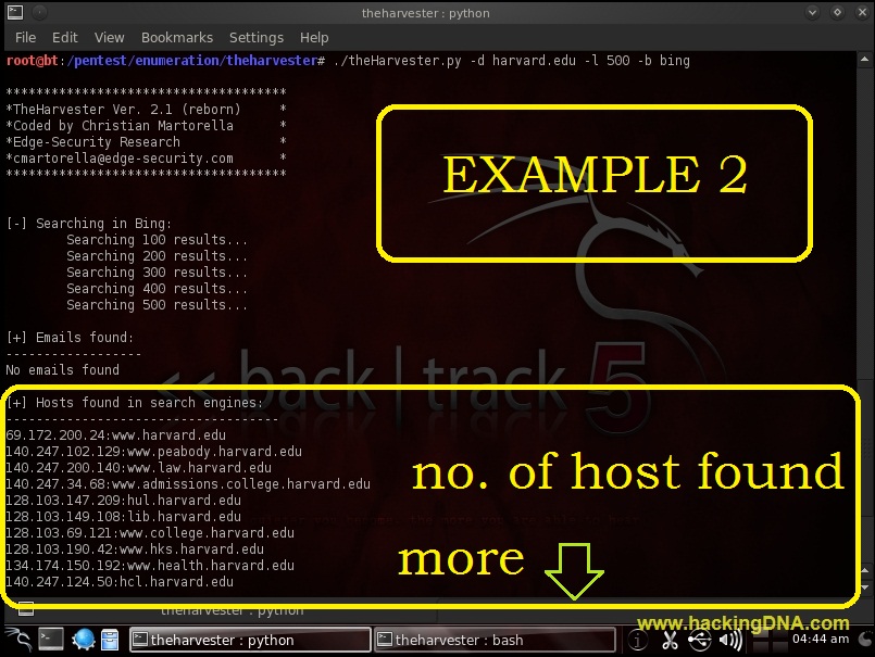 HackingDNA: Harvester On Backtrack 5
