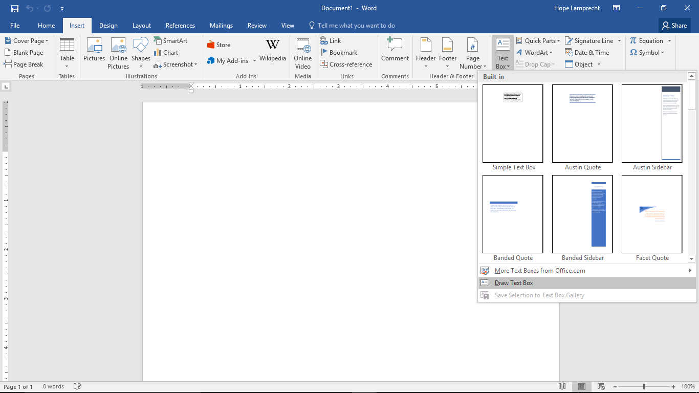 Explain how you would insert a textbox and why you would use one in the ...
