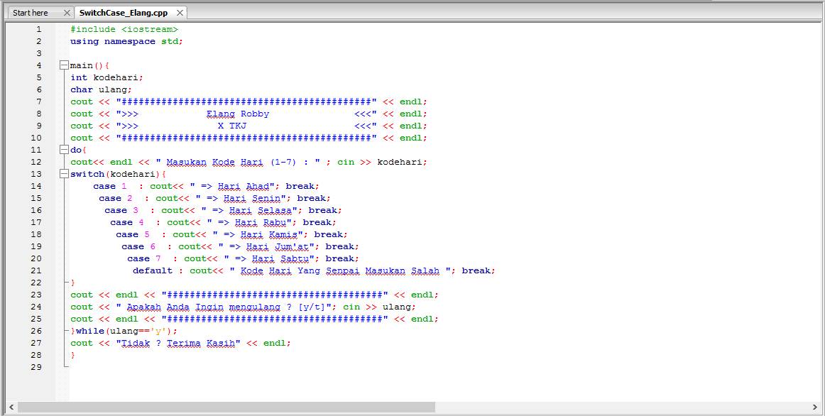CODE;;BLOCK (Part 6) Menentukan Kode Hari & Seleksi nilai