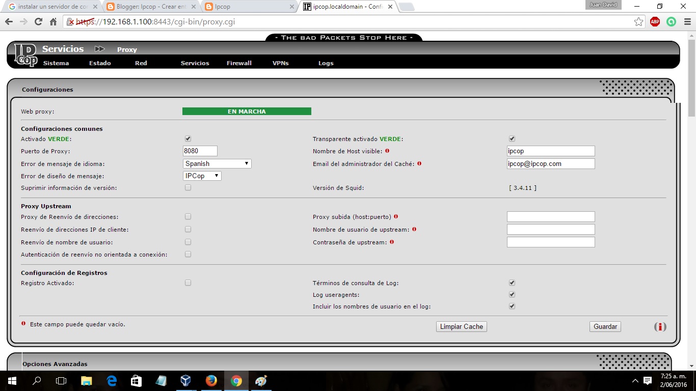 Ipcop: Configuración del servidor proxy