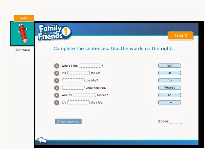 My bilingual class: Unit 5: Where´s the ball? (grammar / grammar game)