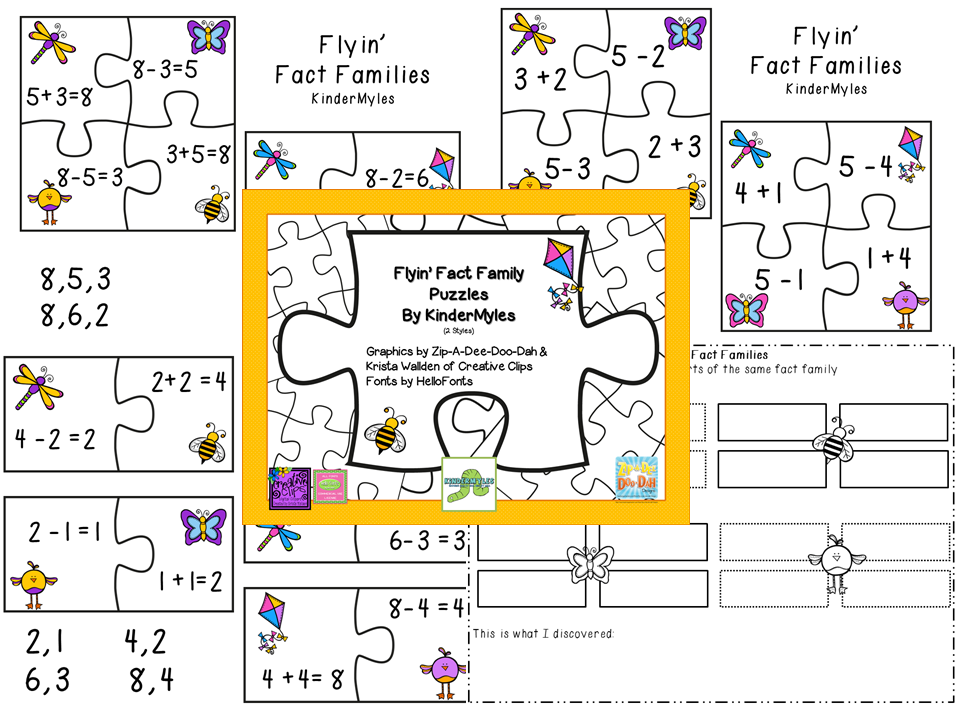 KinderMyles: Freebie Friday Flyin' Fact Family Puzzles