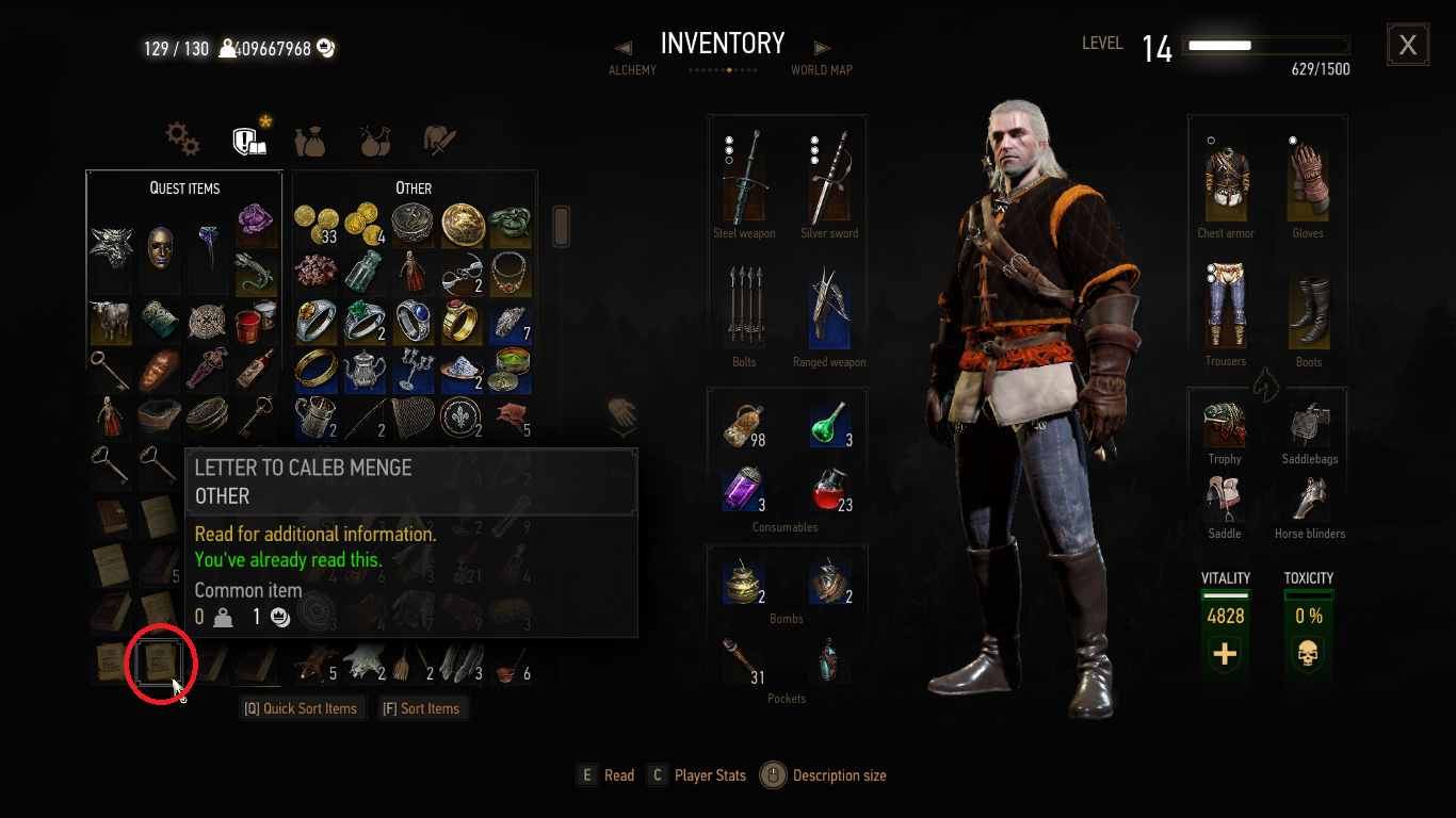 The Witcher 3 Wild Hunt Issues: How to read letter without pressing "v ...