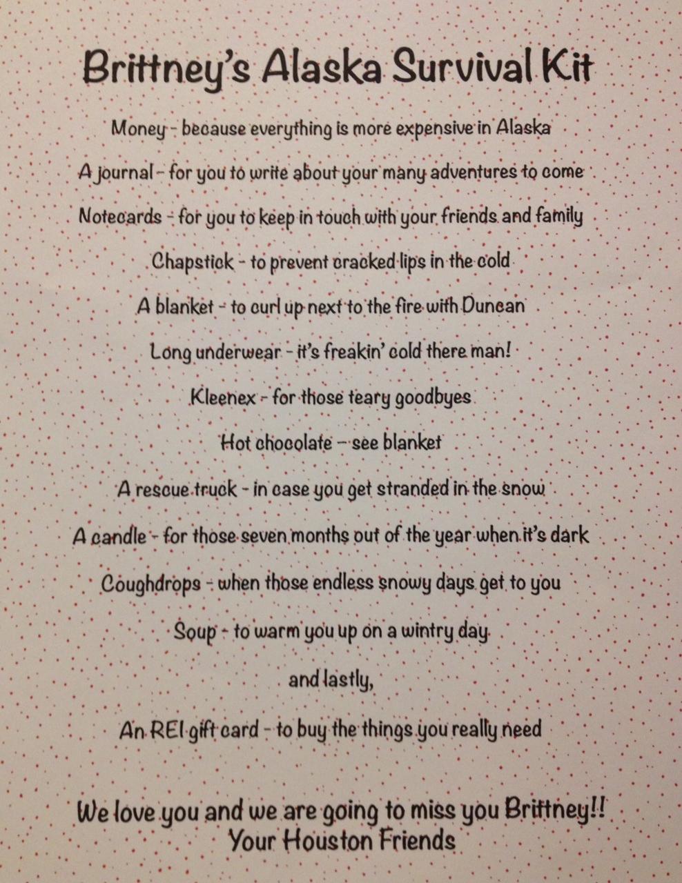 The Stingeries: Brittney's Alaska Survival Kit