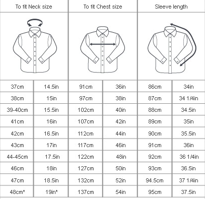 Saudagar UK Online: Men's Sizing Chart