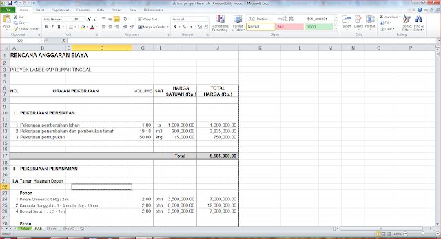 Contoh Rencana Anggaran Biaya Pembuatan Landscape Taman
