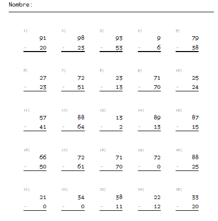 RESTAS POR 2 CIFRAS SIN LLEVADAS