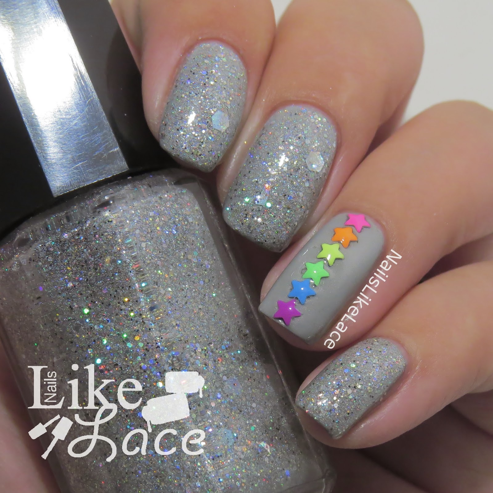 NailsLikeLace: Nail Honey Multi-Faceted + Neon Rainbow Studs