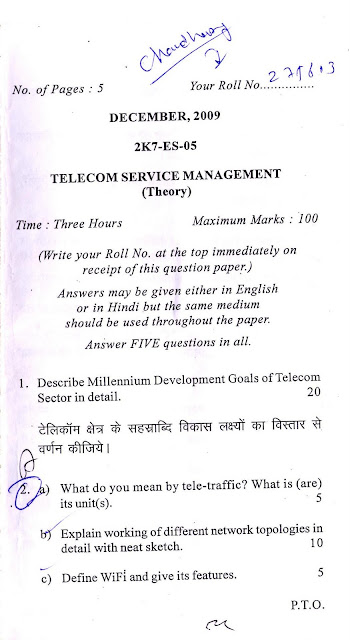 Telecom Service & Management-Download sample Paper Of BTE DELHI