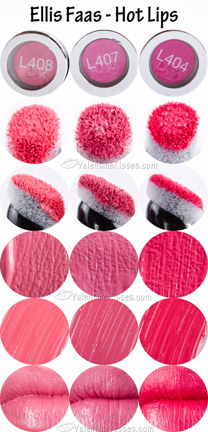 Valentine Kisses: Ellis Faas Hot Lips in shades L408 Baby Pink, L407 Deep Pink, L404 Fluo Pink ...