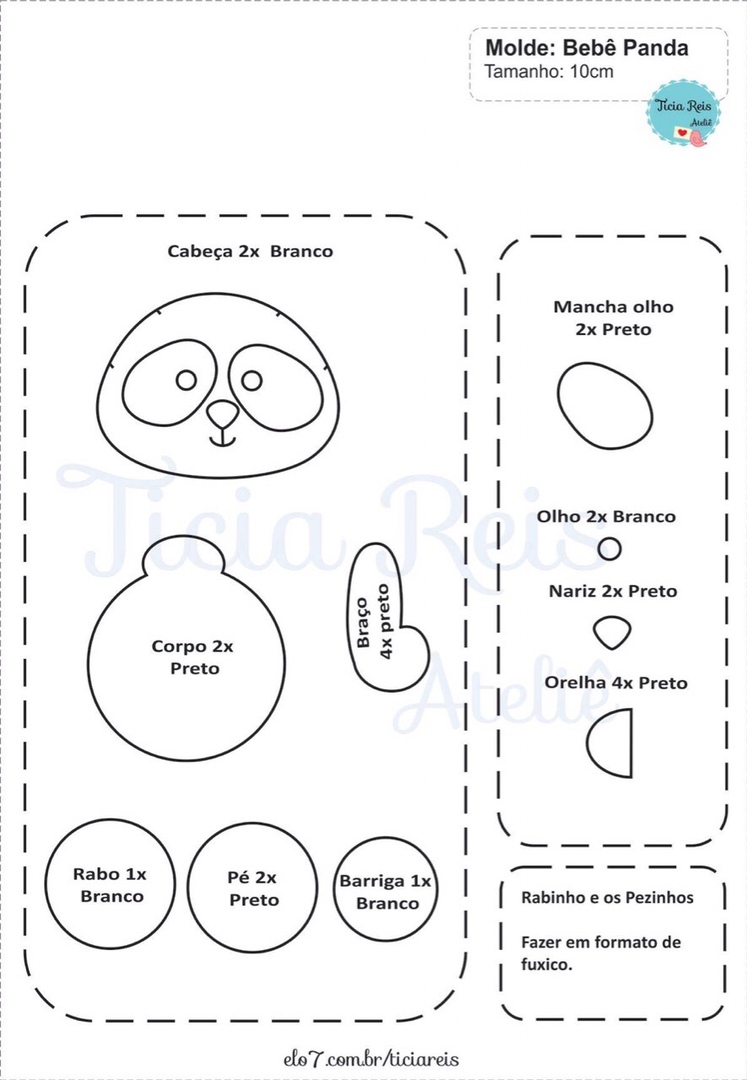 Artesanatos com Moldes: Molde de Panda em Feltro com Molde para Fazer