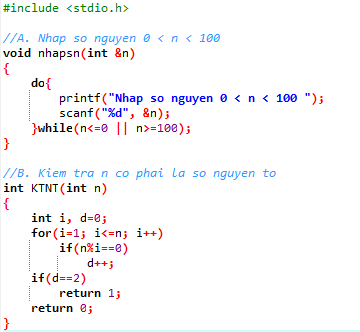 Lập Trình C: Viết chương trình thực hiện các chức năng sau (dùng hàm ...