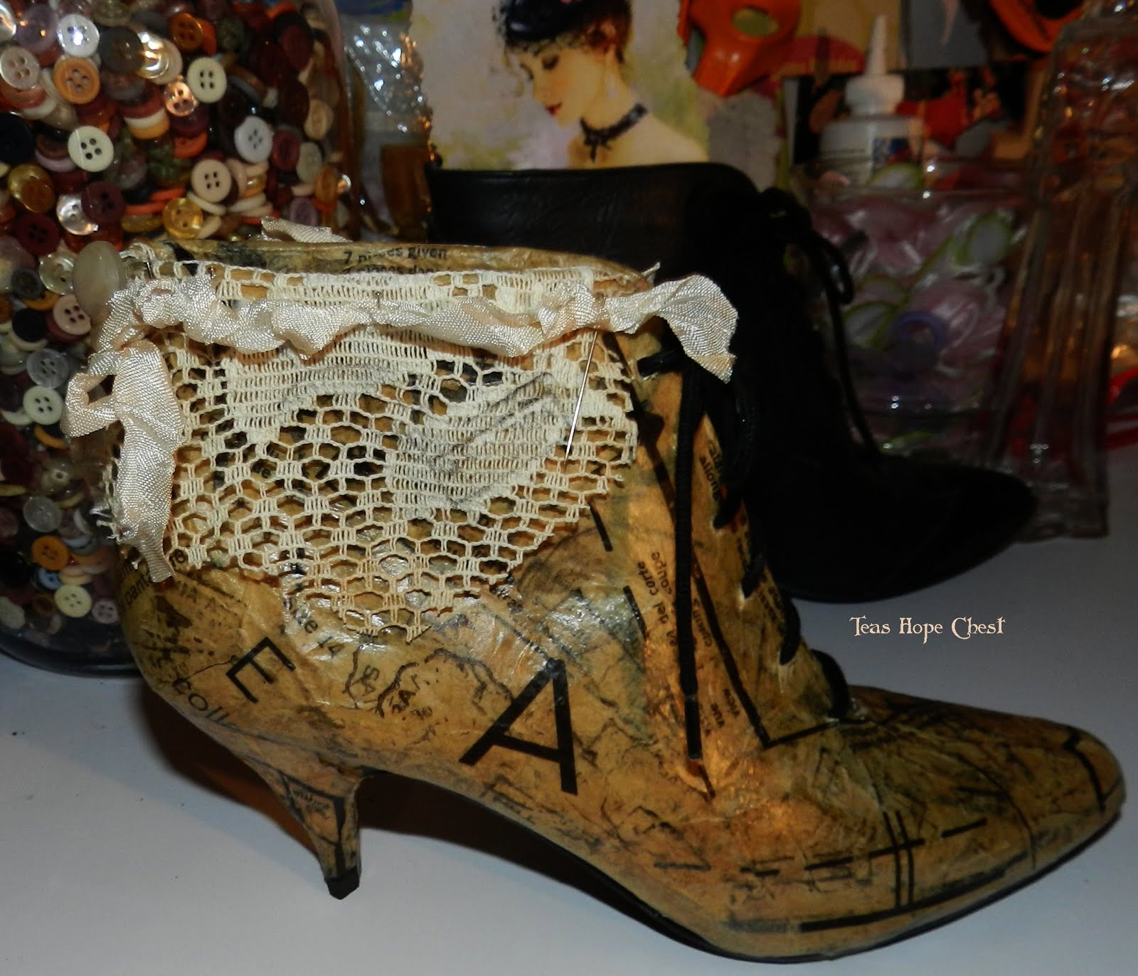 ~~Tea's Hope Chest~~: Boots~decoupaged in Vintage Patterns