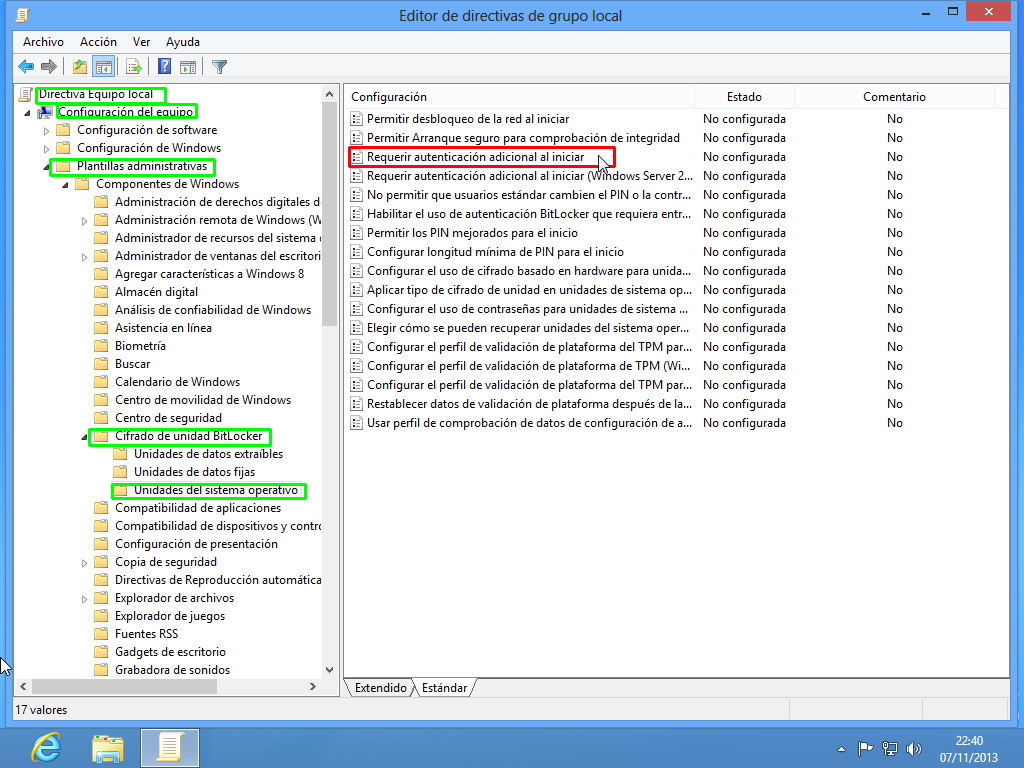 1gb de información: Como activar BitLocker en Windows 8 sin TPM