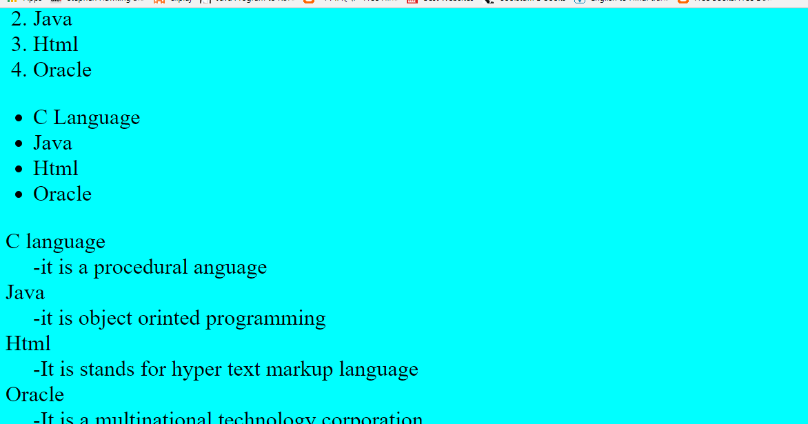 Create A HTML Page Of Different Type Of List Like Ordered List Or 