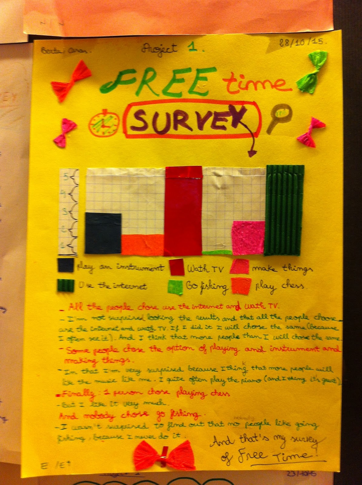 11 September School: Project 1 - Free Time Activities Survey - Year 6