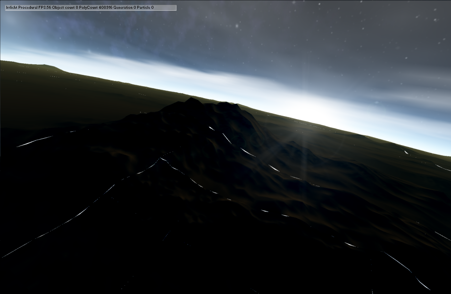 Planetary Engine v3 : floating point heightmap, clouds , lensflare