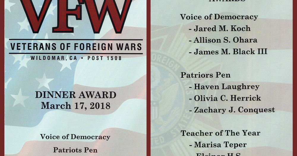 Wildomar Rap: • Patriot's Pen and Voice of Democracy Essay Contests