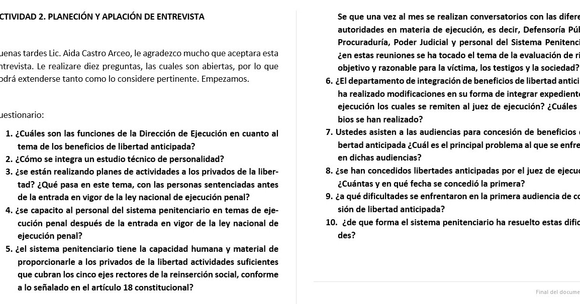 S. 6 ACTIVIDAD 2 PLANEACIÓN Y APLICACIÓN DE ENTREVISTA