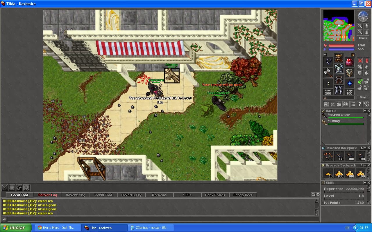 As melhores hunts do Tibia: Upando - level 111 ao 119