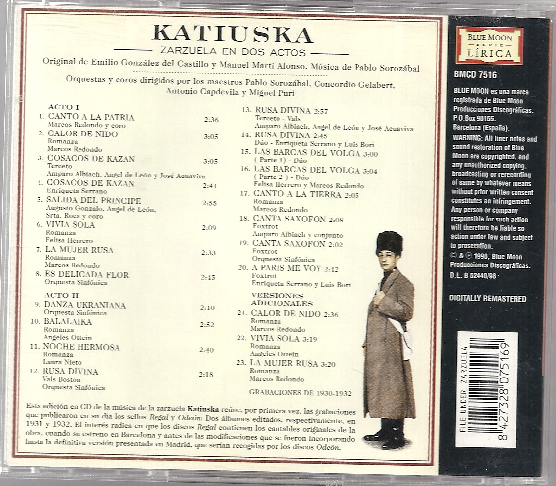 A TODA ZARZUELA: KATIUSKA - de Pablo Sorozábal - Marcos Redondo