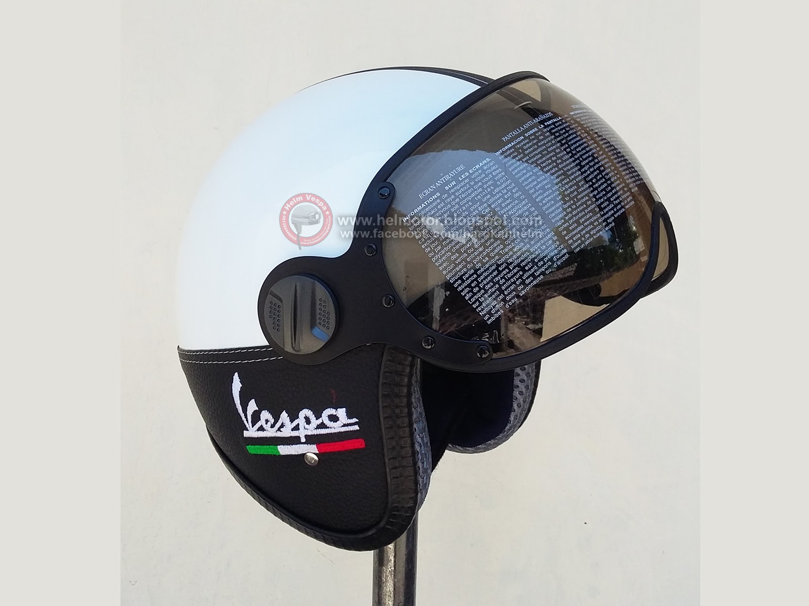 Helm Retro KZ Italy Putih Glossy ~ Helm Vespa