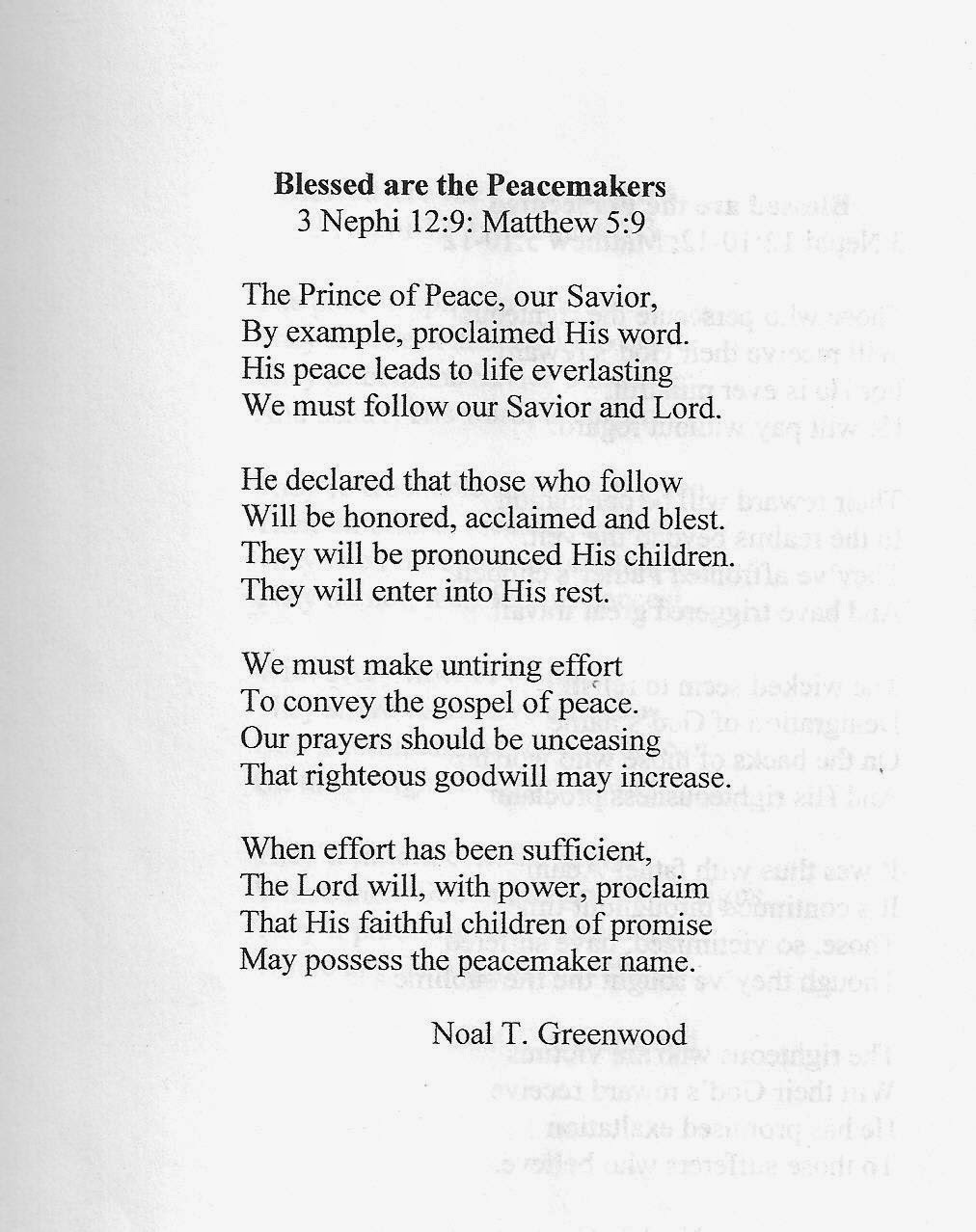 Thoughts From Noal: Blessed are the Peacemakers