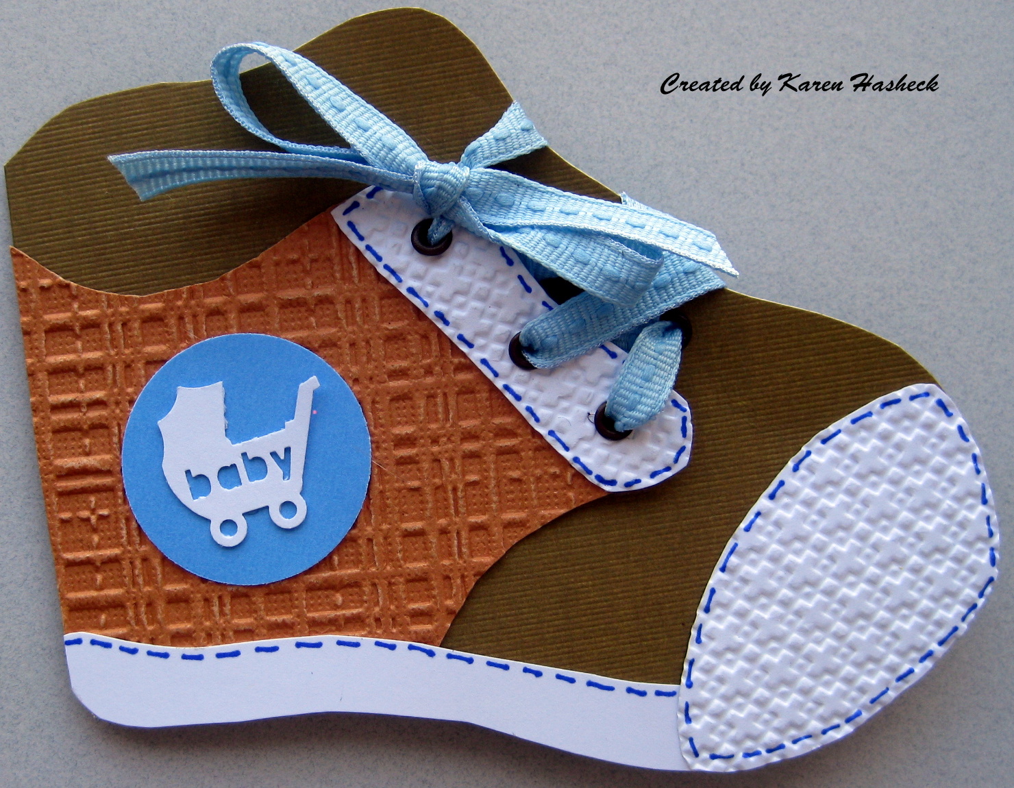 Karen's Kreative Kards: Baby Boy Shoe Card