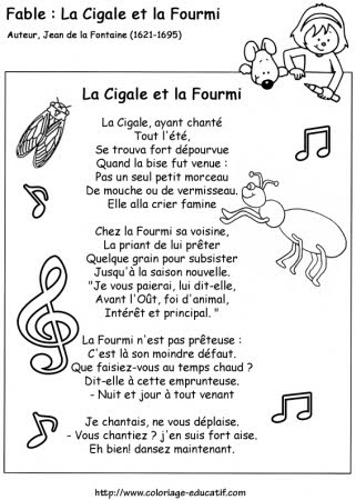 Cahier de classe: La cigale et la fourmi (Jean De La Fontaine)