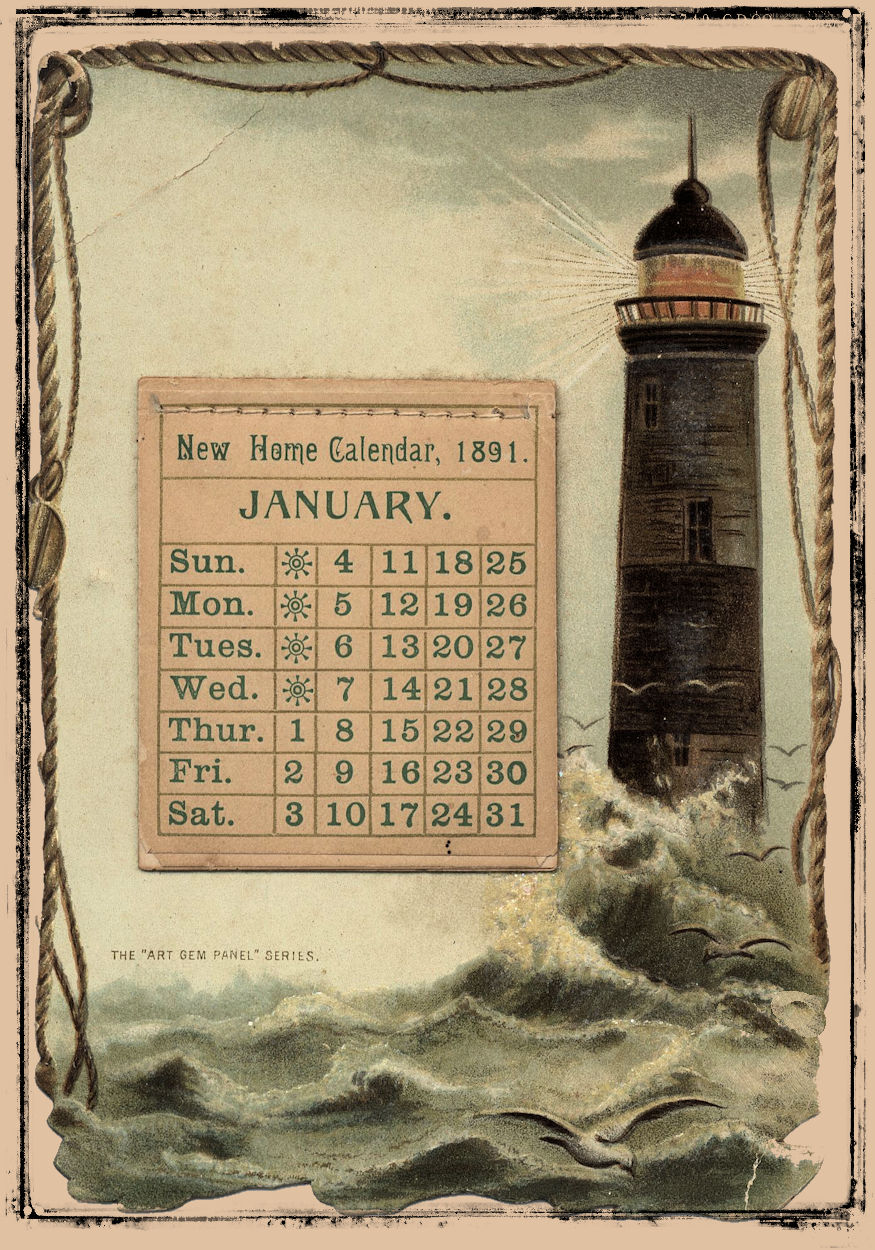Create with TLC: Vintage January 1891 Calendar Card....