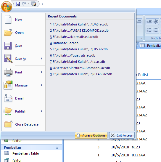 Cara membuat aplikasi sederhana menggunakan Normalisasi pada MS Acces