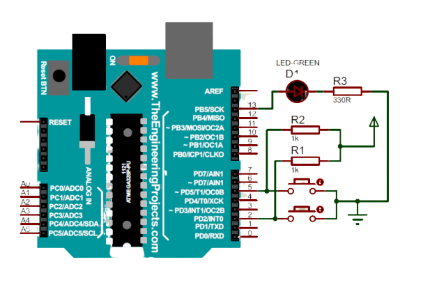 Automation BD : LED ON & OFF with 2 push button using Arduino UNO ...