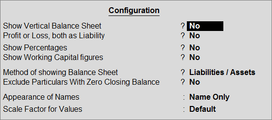 Tally Report (Balance Sheet)