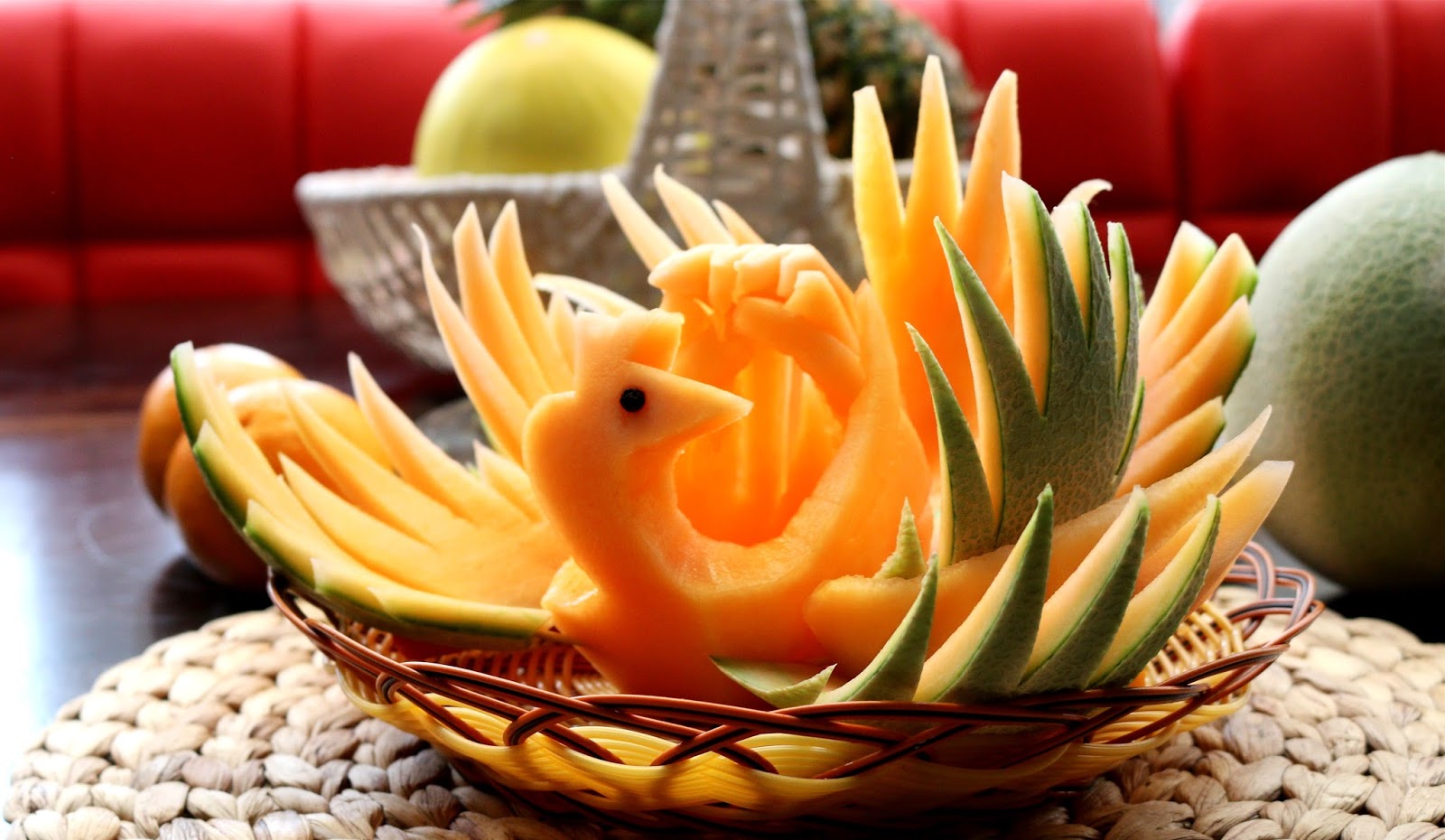 Josephine's Recipes: How To Make Cantaloupe Peacock - Vegetable Carving ...
