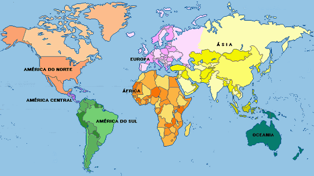 Desenho para Colorir – Mapa Mundo com os nomes dos Continentes – Paises ...