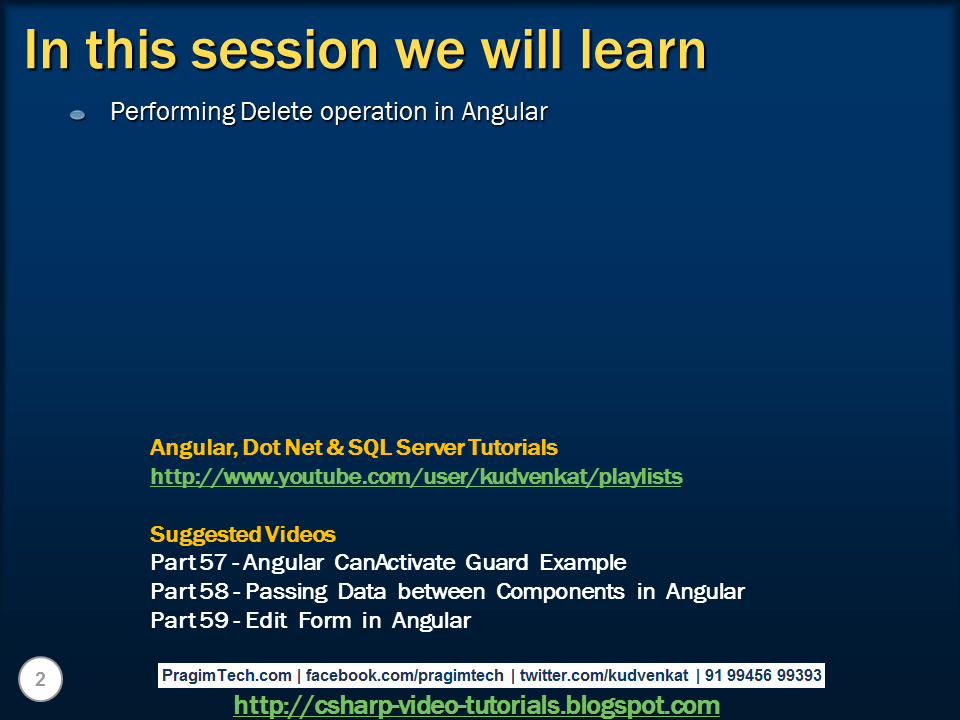 Sql server, .net and c# video tutorial: Angular delete form - Slides
