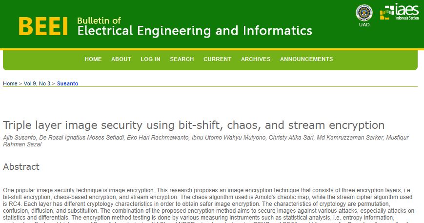 Journal BEEI : Triple layer image security using bit-shift, chaos, and ...