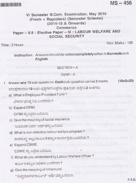 BU B.Com Labour Welfare and Social Security May 2016 Question Paper ...