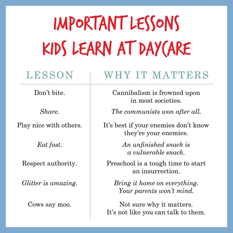 Kindergarten and Mooneyisms: Important Lessons Kids Learn at Daycare