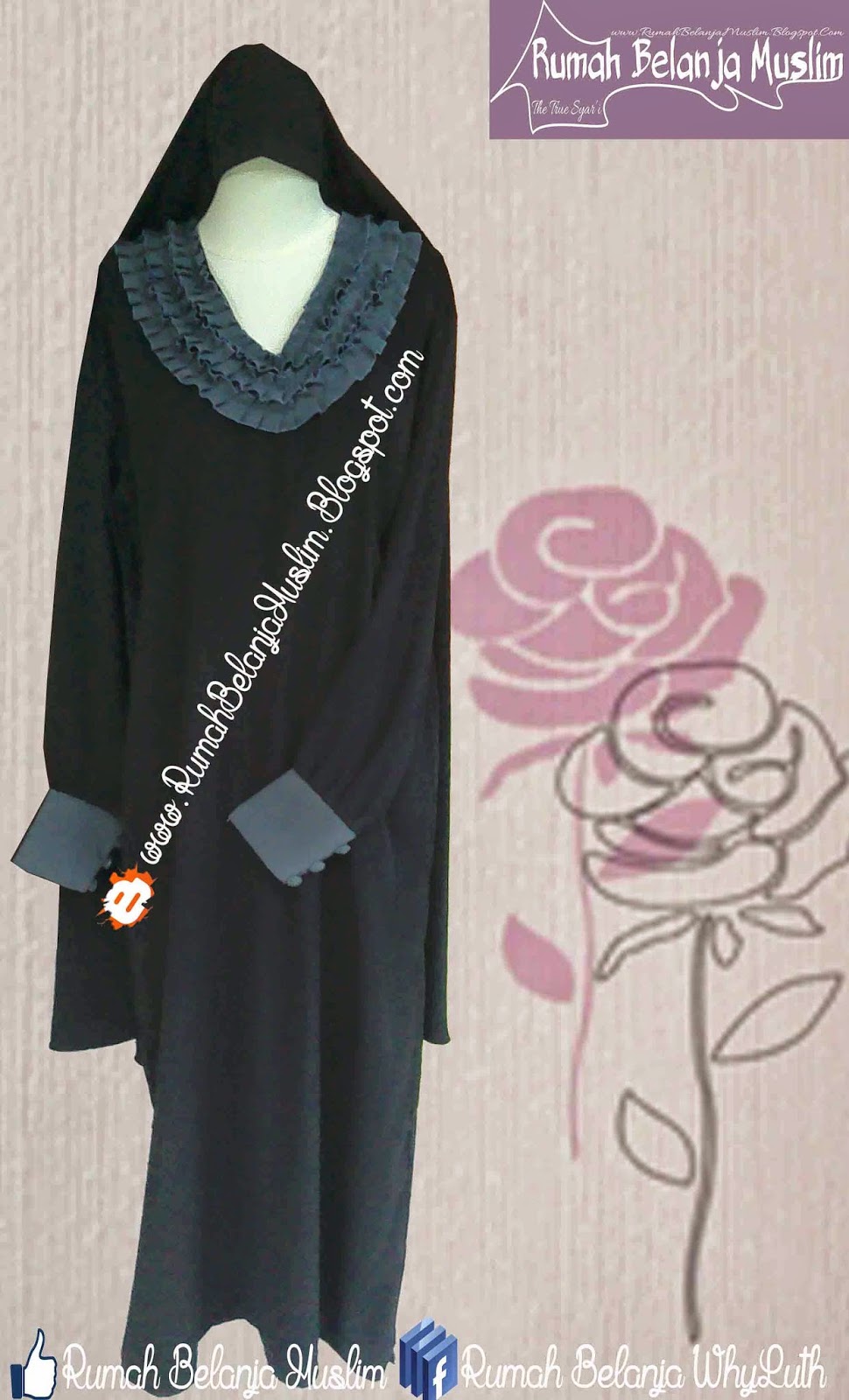 RUMAH BELANJA MUSLIM: Set Gamis Kombinasi Hitam