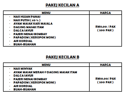 Qaseh Aiera Catering: Pakej dan Quotation