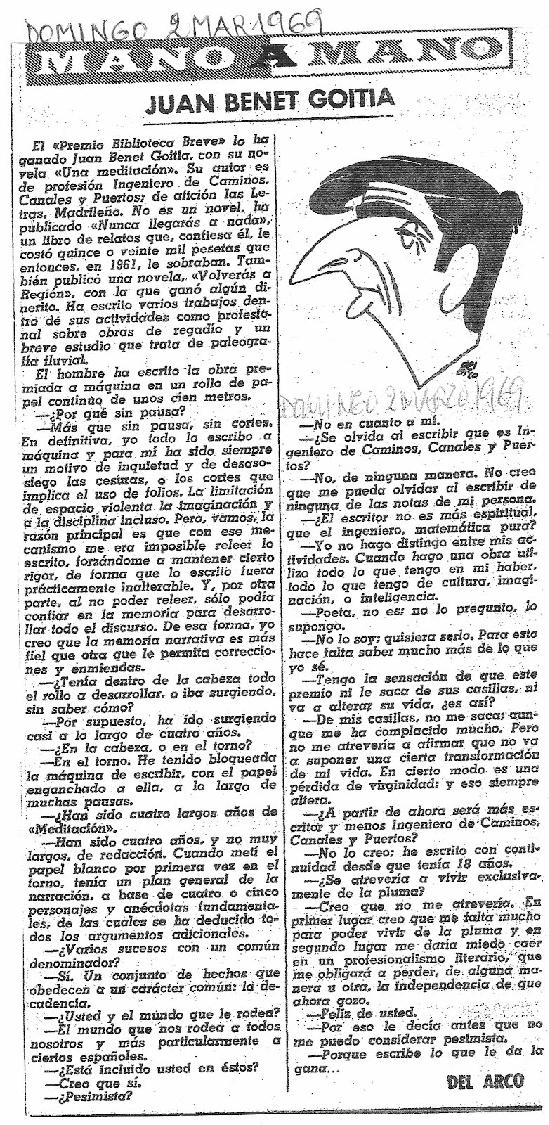 Blog homenaje a Manuel del Arco: Juan Benet Goitia - 2 Marzo 1969