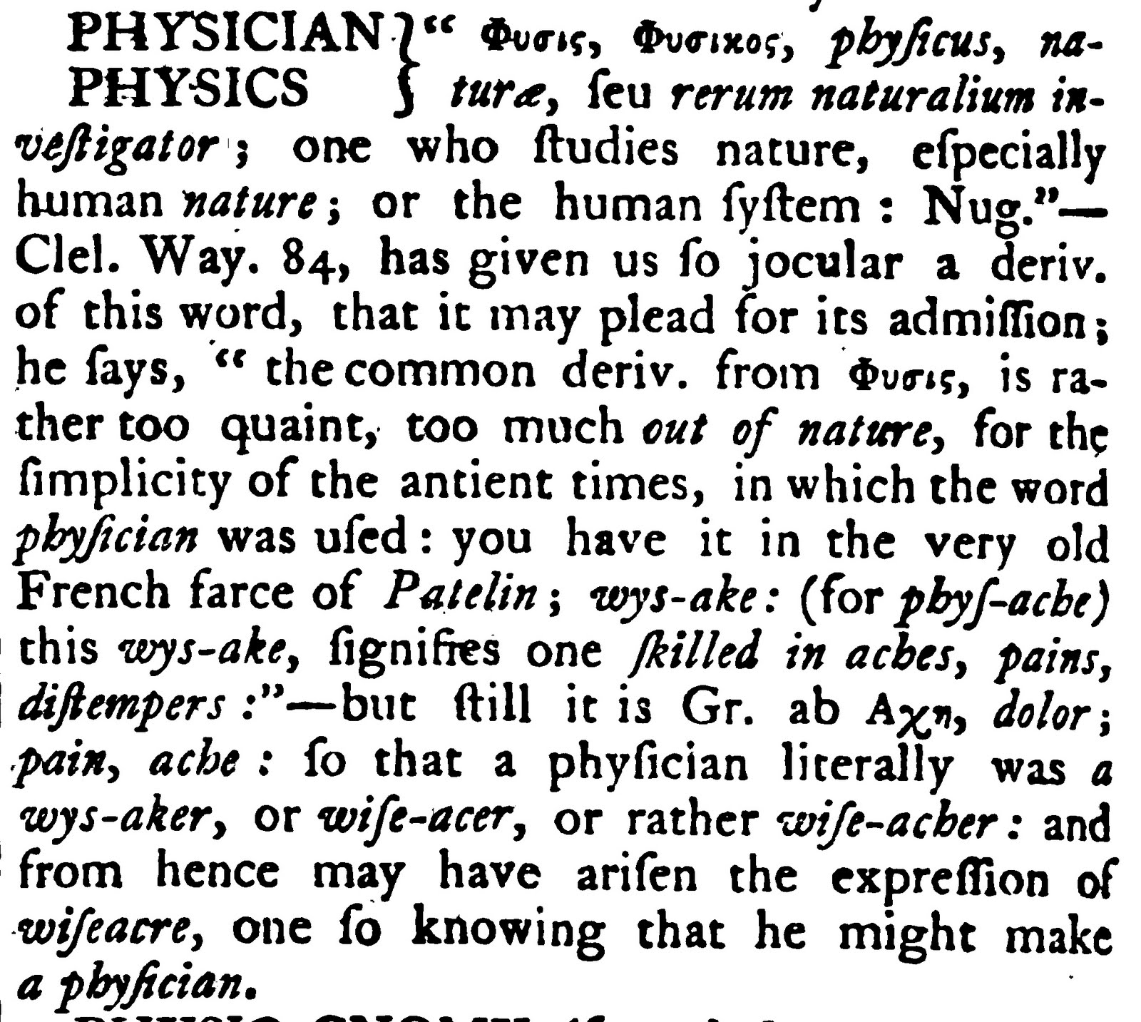 ENGLISH WORDS AND GREEK COGNATES.: Etymology of physic, physician ...