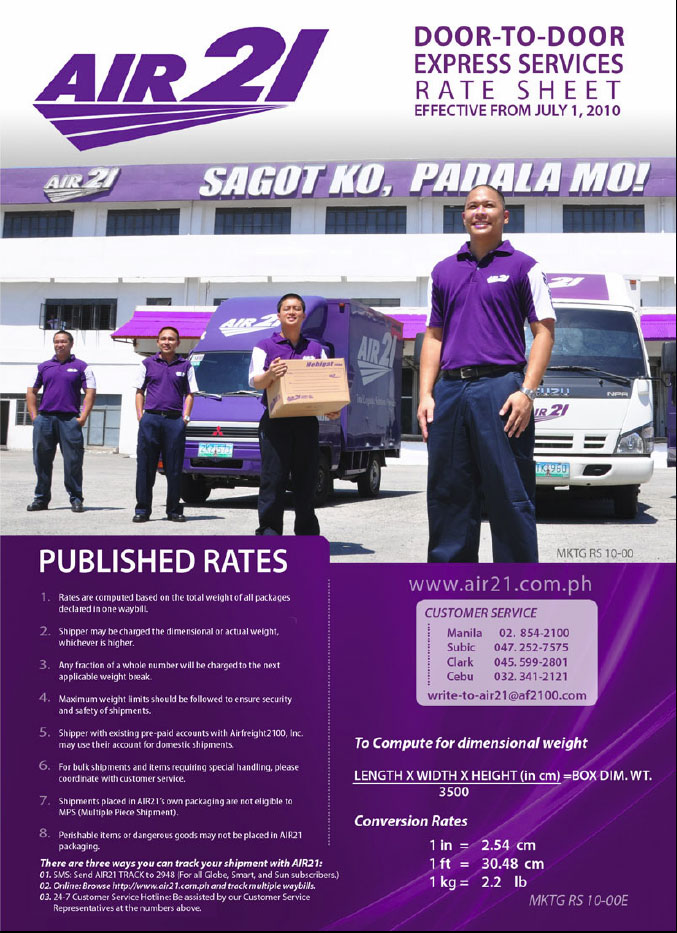 Once Upon a Ruby Moon: AIR21 Shipping Rates 2010